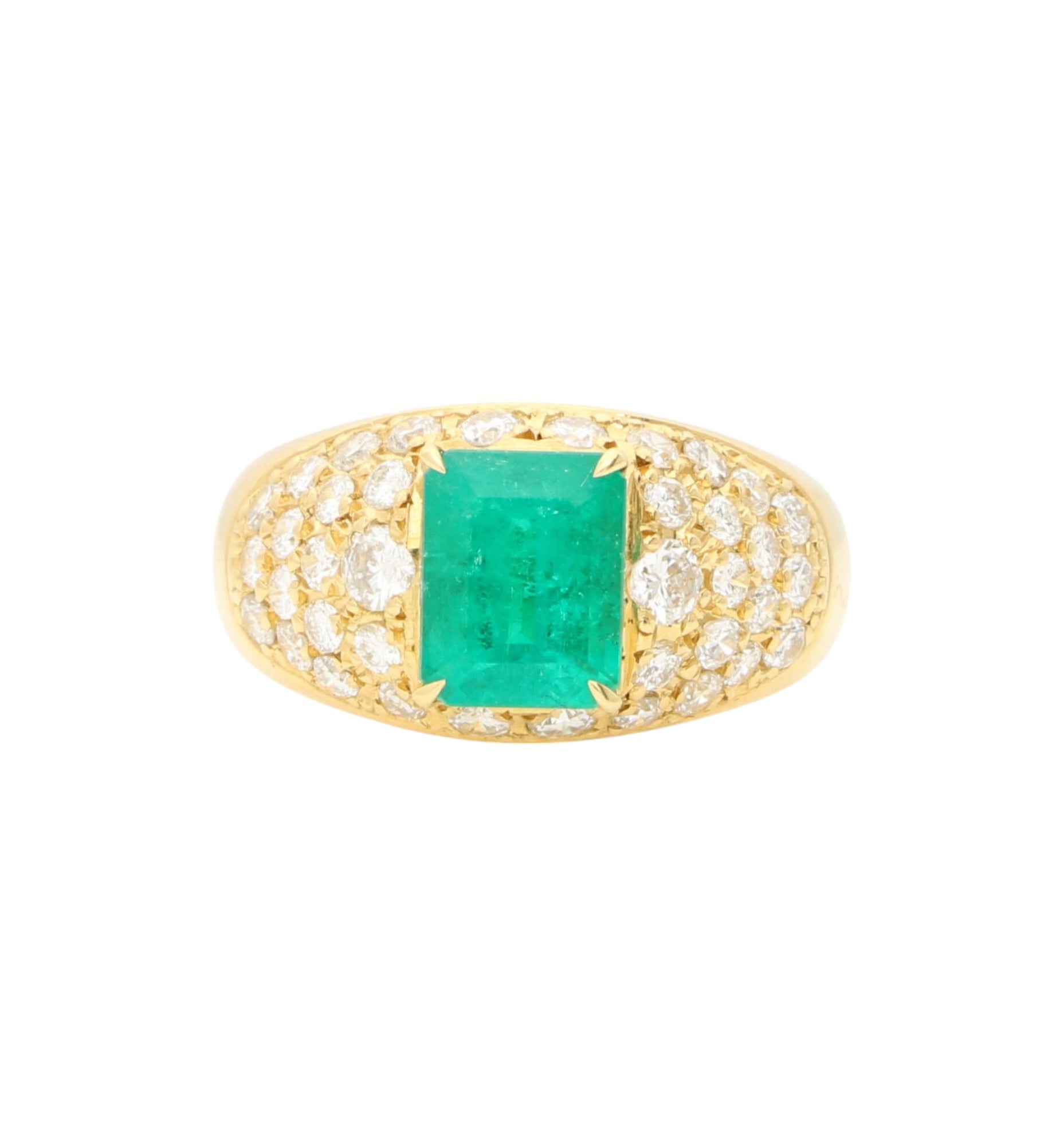 Emerald-Cut Emerald & Diamond Bombe Ring – Wave Antiques